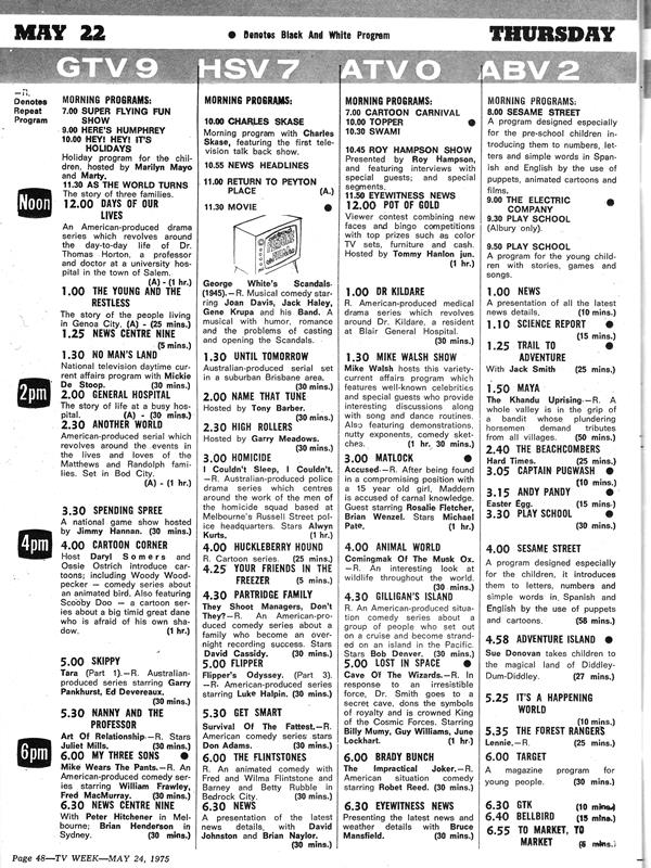 Classic TV Listings - TV History - Media Spy